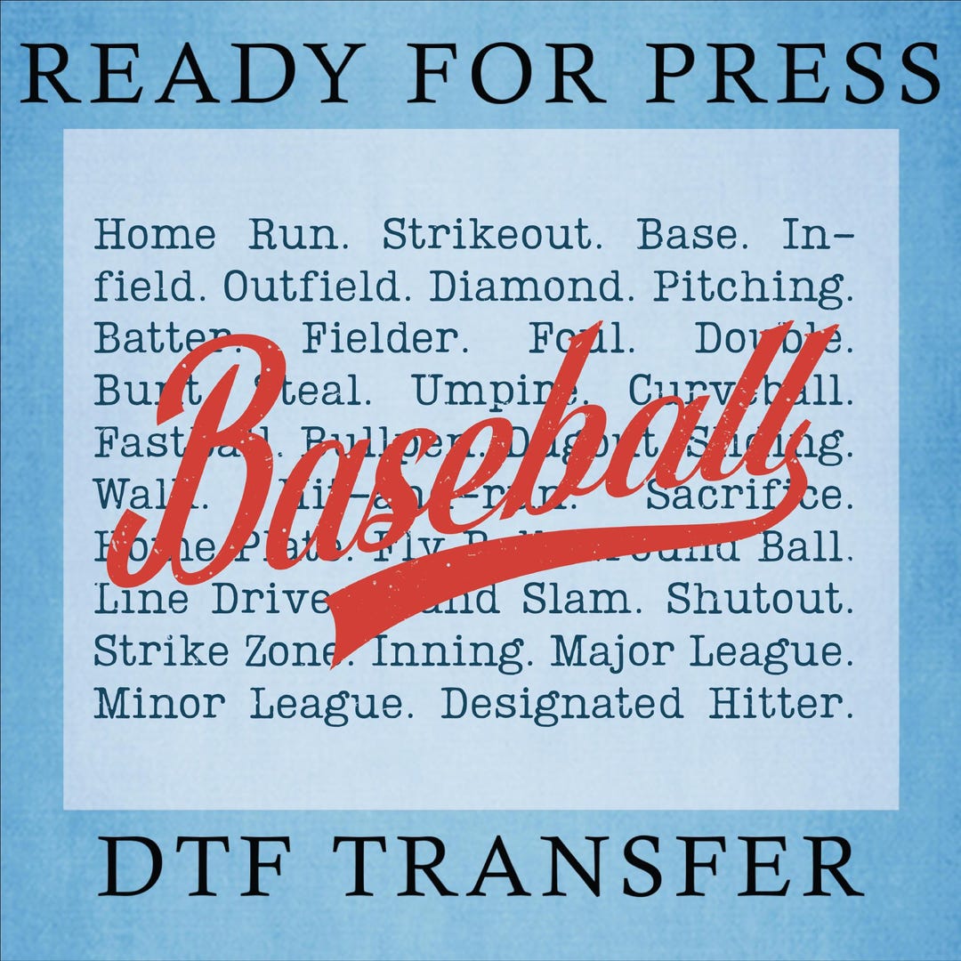 Baseball Dtf Transfer, Retro Baseball Typography Word Ready to Press ...