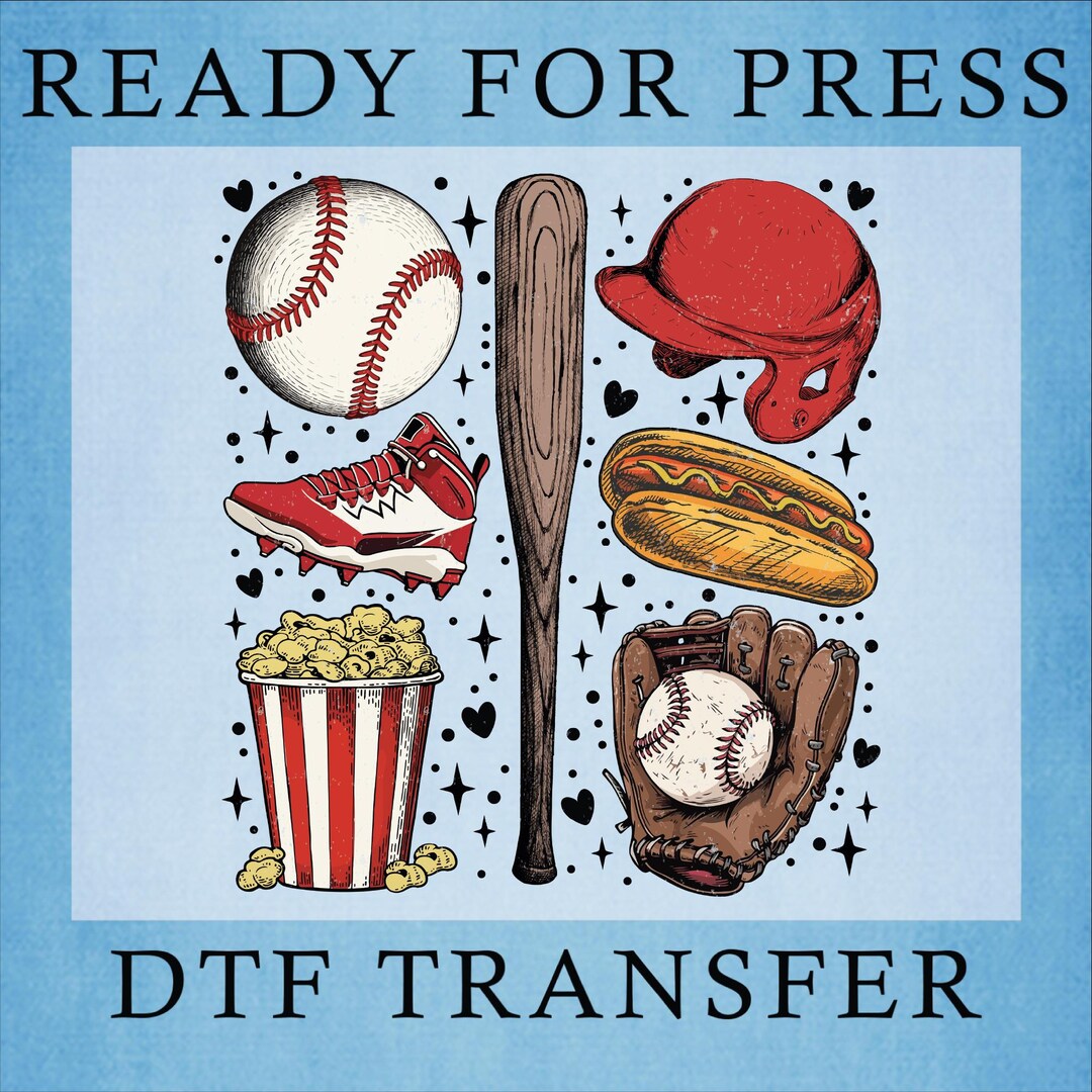 Baseball Ball Ready to Press, Baseball Bat Dtf, Baseball Game Day Heat ...