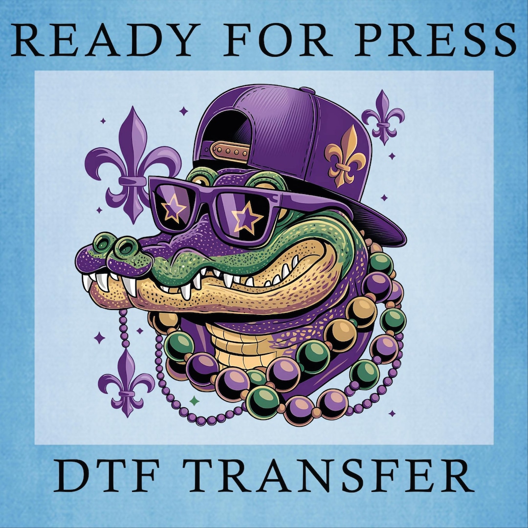 Mardi Gras Alligator DTF Heat Transfer, Carnival Gator, Ready to Press ...