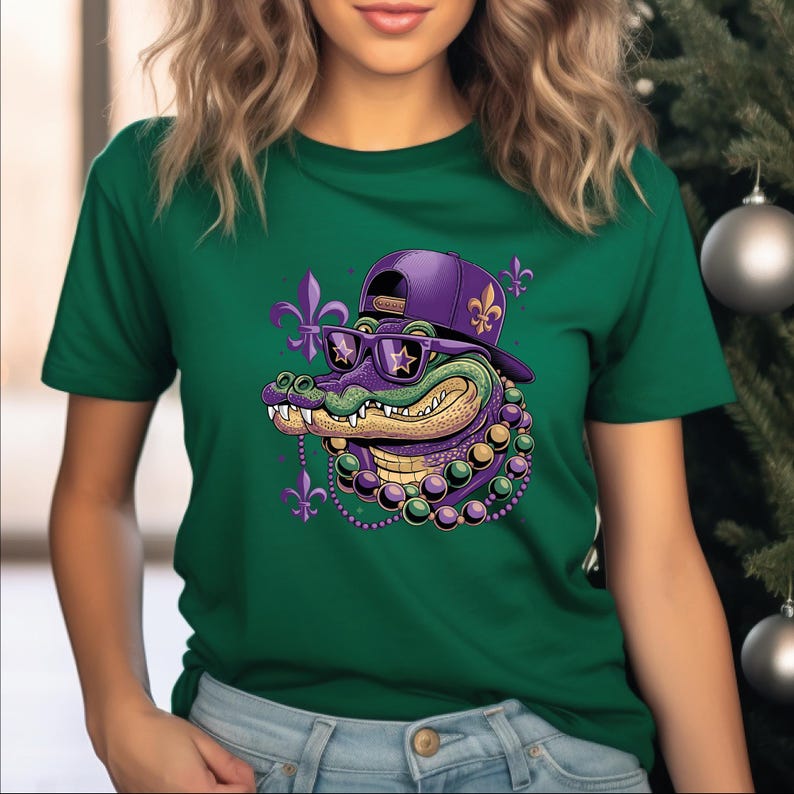Mardi Gras Alligator DTF Heat Transfer, Carnival Gator, Ready to Press ...