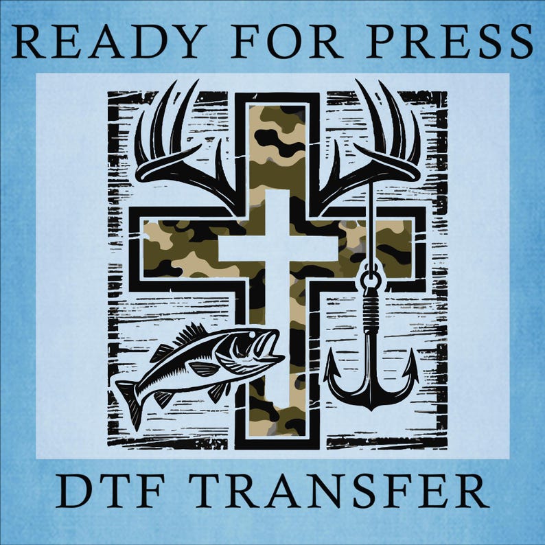Camo Cross Fishing DTF Transfer: Antlers, Bass, Hook Graphic - Etsy