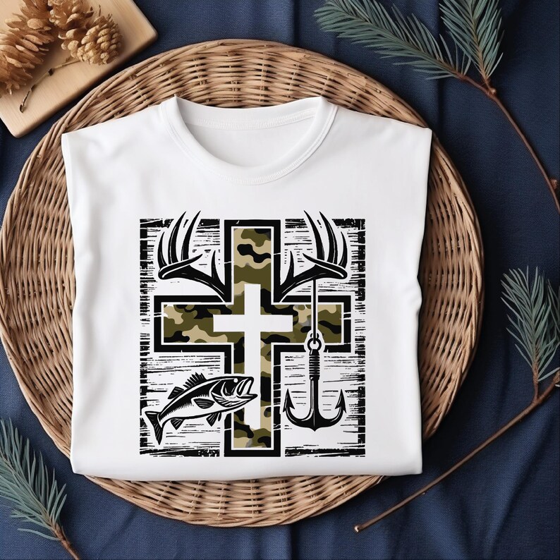 Camo Cross Fishing DTF Transfer: Antlers, Bass, Hook Graphic - Etsy