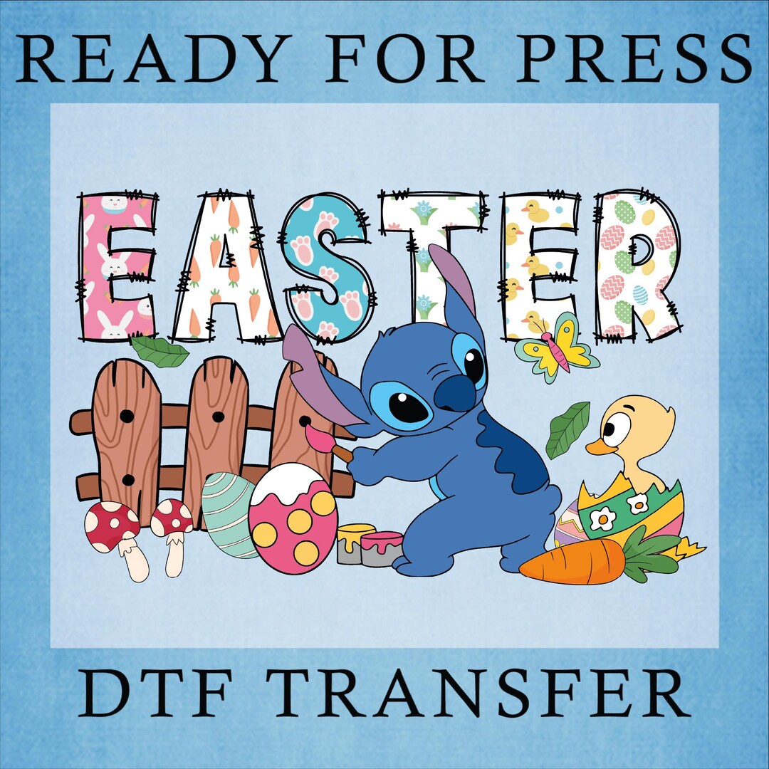Easter Stitch DTF Transfer, Stitch Bunny Ears Ready to Press, Stitch ...