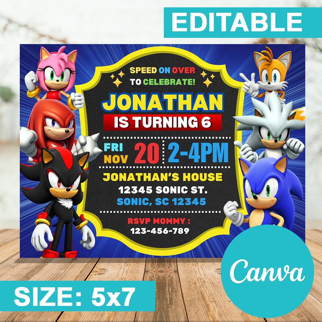 Invitación de cumpleaños de Sonic editable e imprimible, invitación de ...