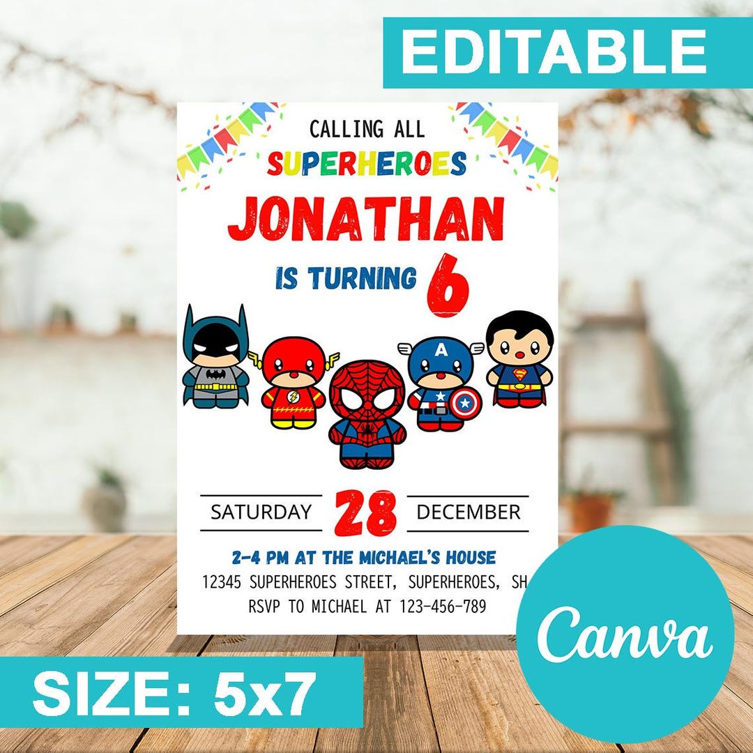 Editable Superheroes Birthday Invitation Template Printable Birthday ...