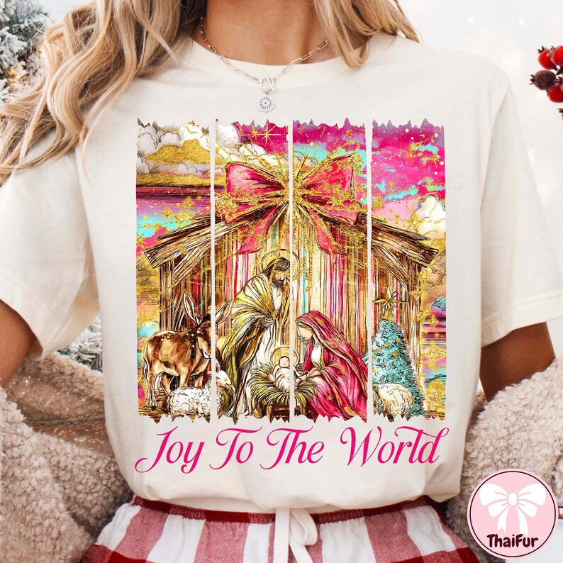 Coquette Jesus Christmas Png, Preppy Joy to the World PNG, Baby Jesus ...