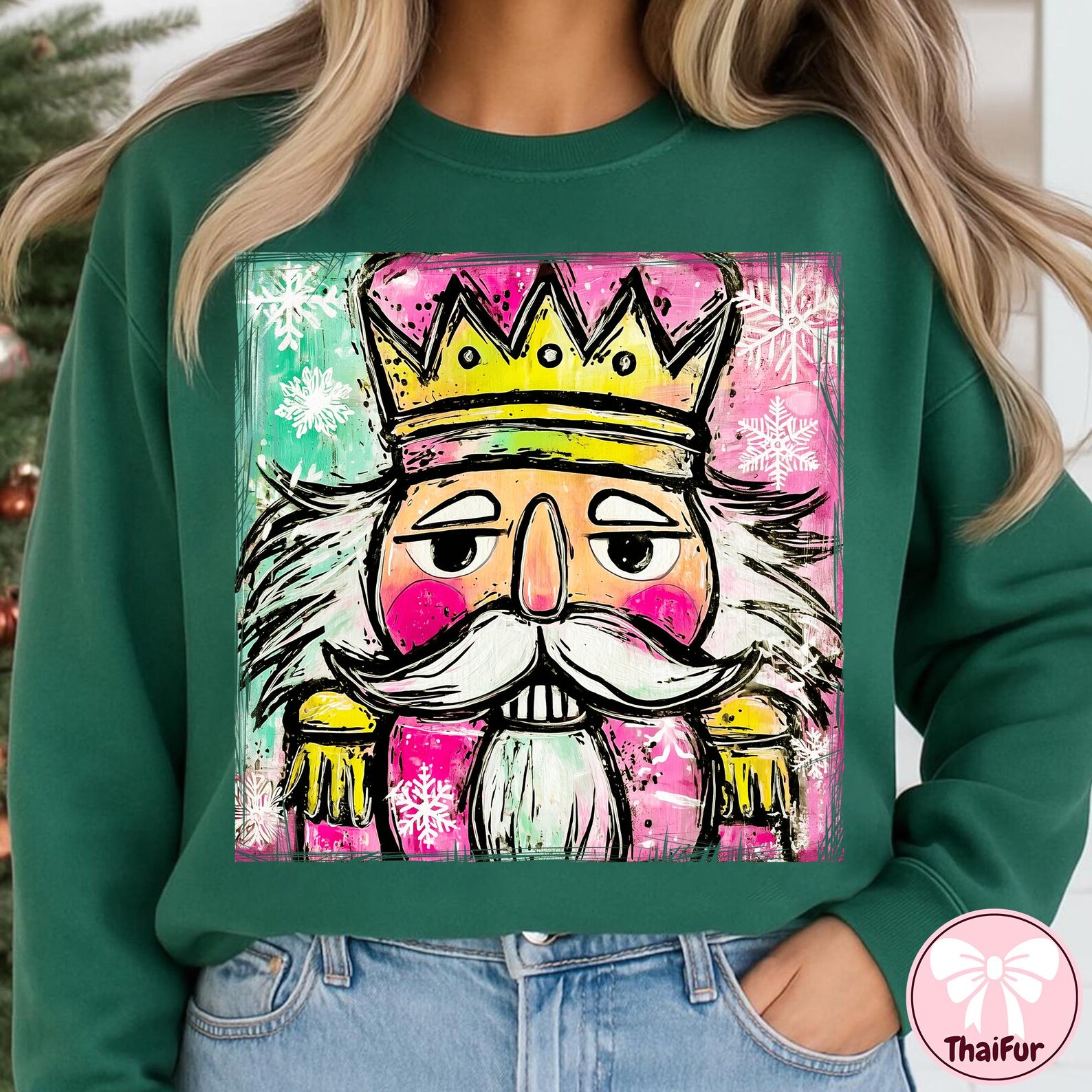 Preppy Watercolor Nutcracker Png, Glitter Santa Claus Design, Coquette ...