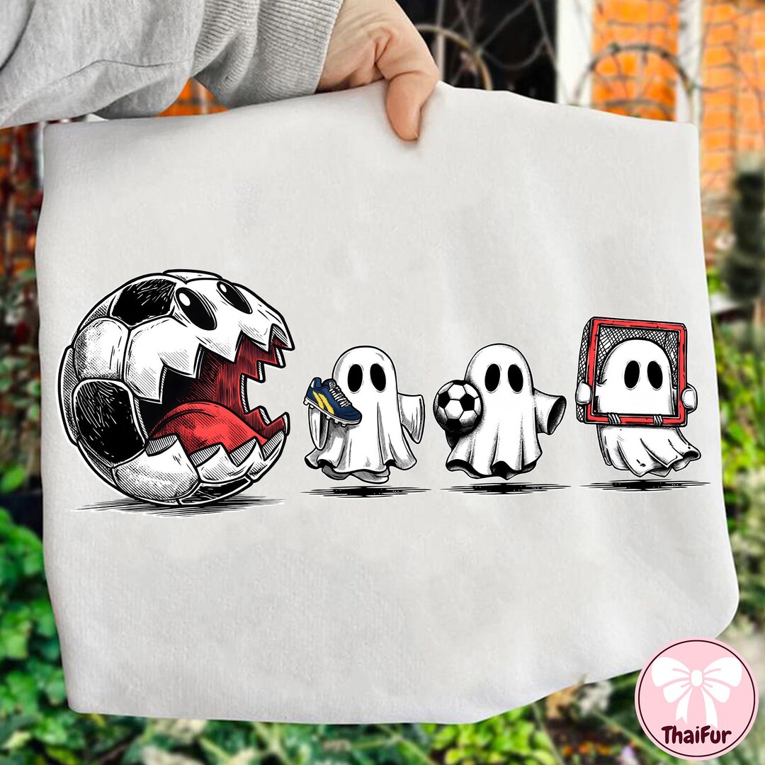 Funny Soccer Halloween PNG, Spooky Ghost Chasing Soccer Ball PNG, Retro ...
