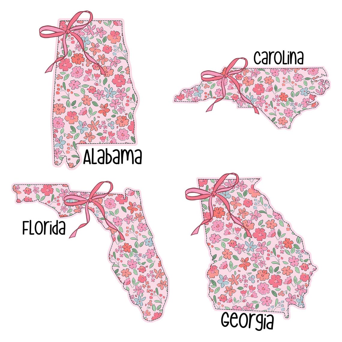 Coquette States Preppy Png Bundle, States Floral States Georgia Png ...