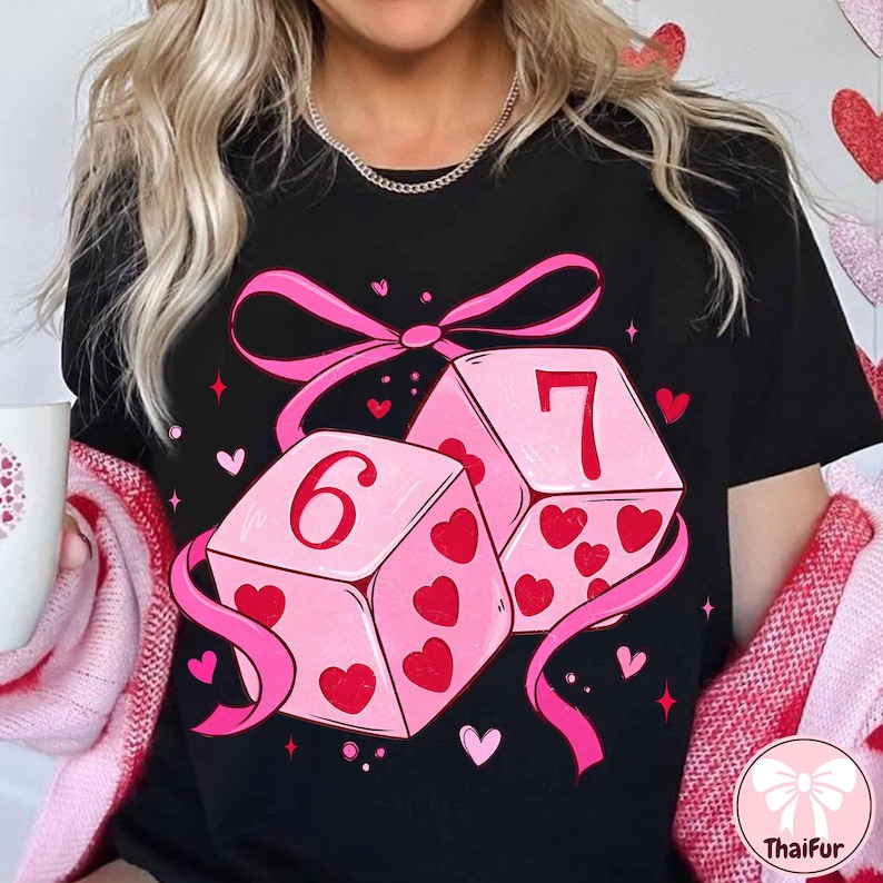 Preppy Six Seven Valentine PNG, Dice 6 7 Clipart, Funny Coquette ...