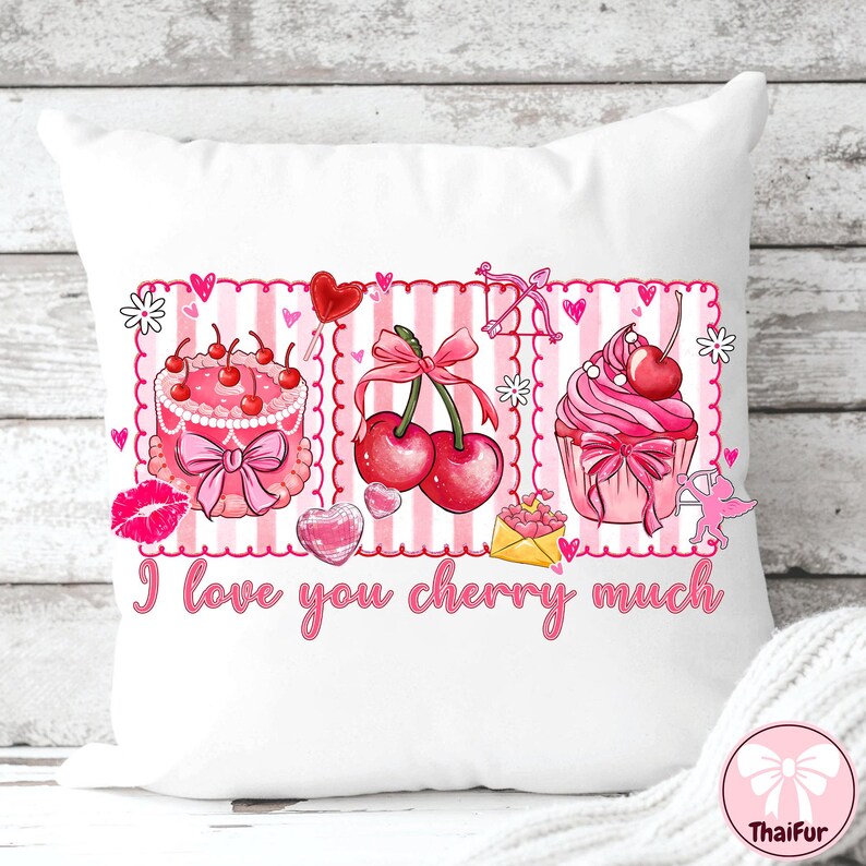 I Love You Cherry Much Png, Cute Valentine Cake and Cherry Png, Preppy ...