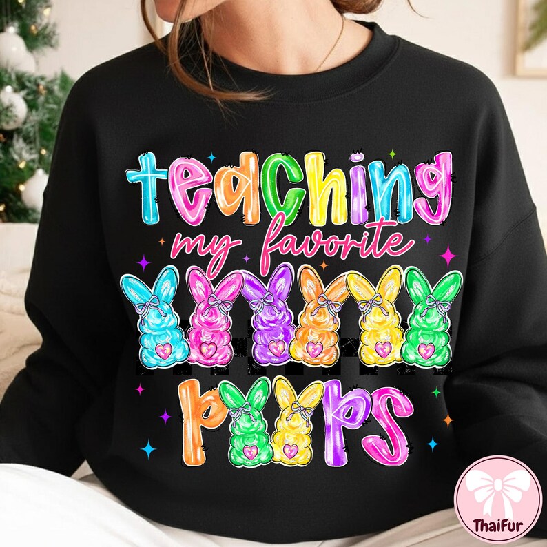 Teacher Easter Shirt PNG, Preppy Bunny Peeps PNG, Brushstroke Easter ...
