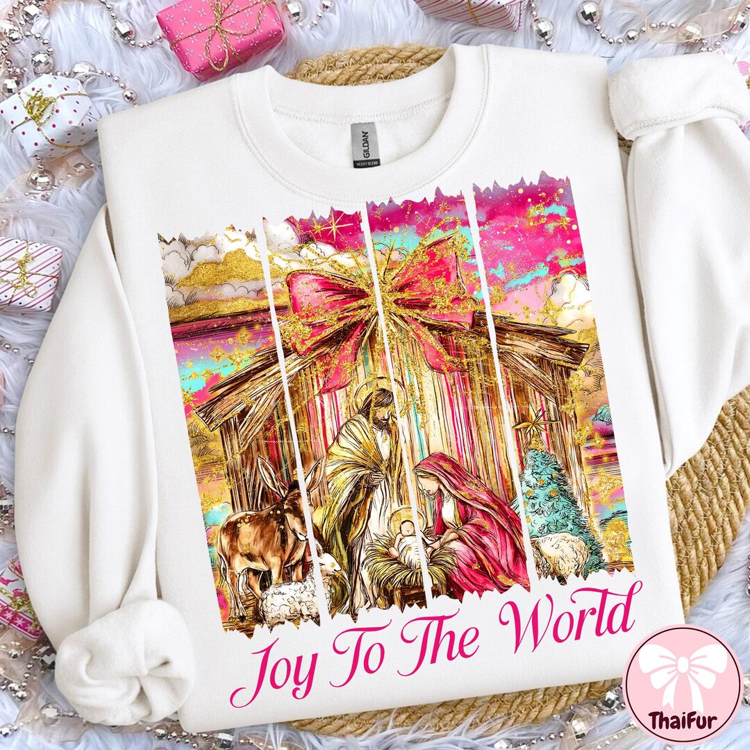 Coquette Jesus Christmas Png, Preppy Joy to the World PNG, Baby Jesus ...
