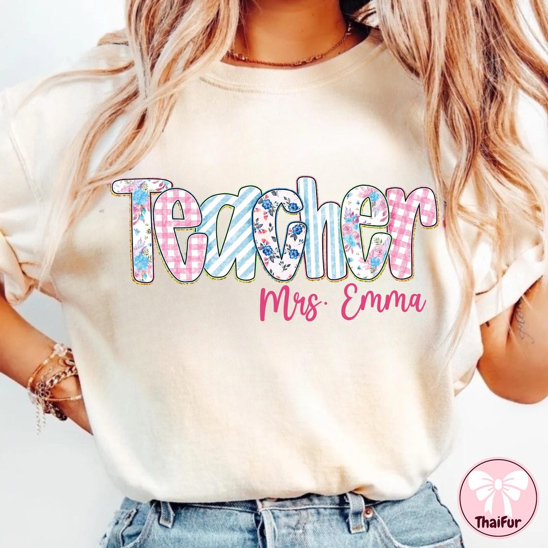 Custom Preppy Floral Teacher Png, Preppy Teacher Floral Glitter Png ...