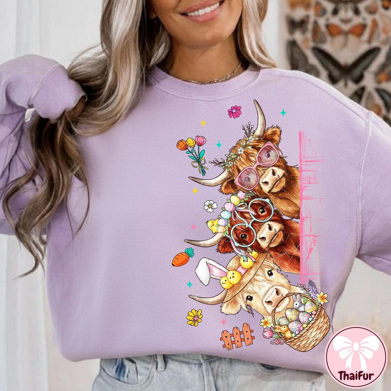 Easter Day Highland Cow PNG, Retro Easter Bunny PNG, Cute Cow Shirt ...