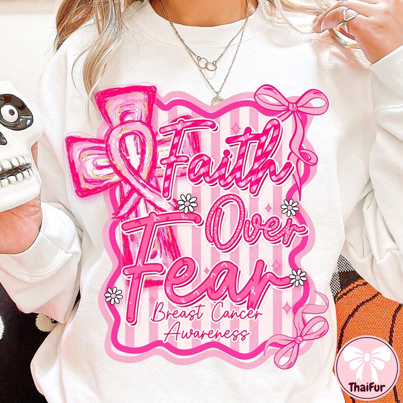 Preppy Breast Cancer Faith Over Fear Coquette Png, Breast Cancer ...