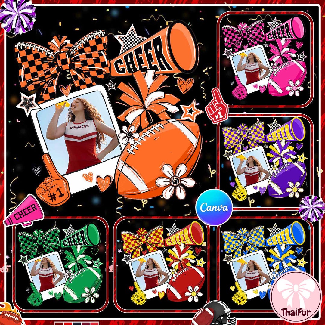 Custom Canva Cheer Coquette Football Template Bundle PNG, Trendy ...