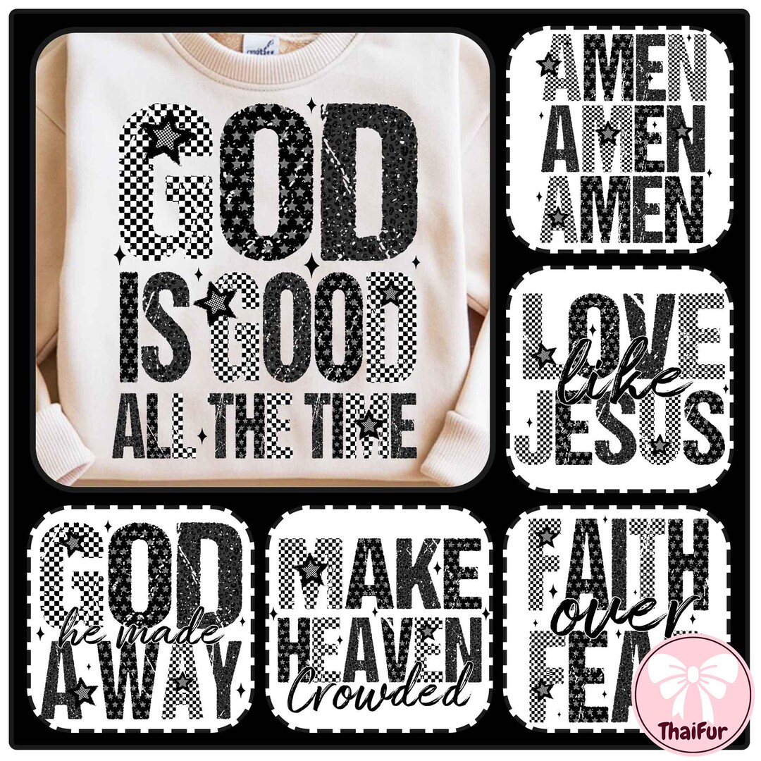 Christian Preppy PNG Bundle, Jesus Bible Verse PNG, Black White Faith ...