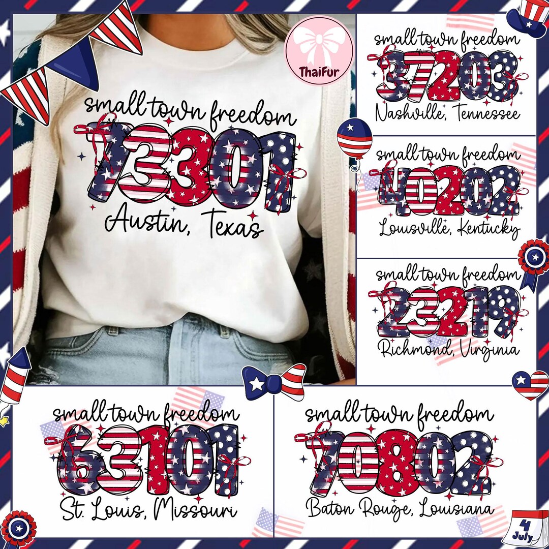 Small Town Freedom Zip Code Png, Red White & Blue Png, USA Coquette Png ...
