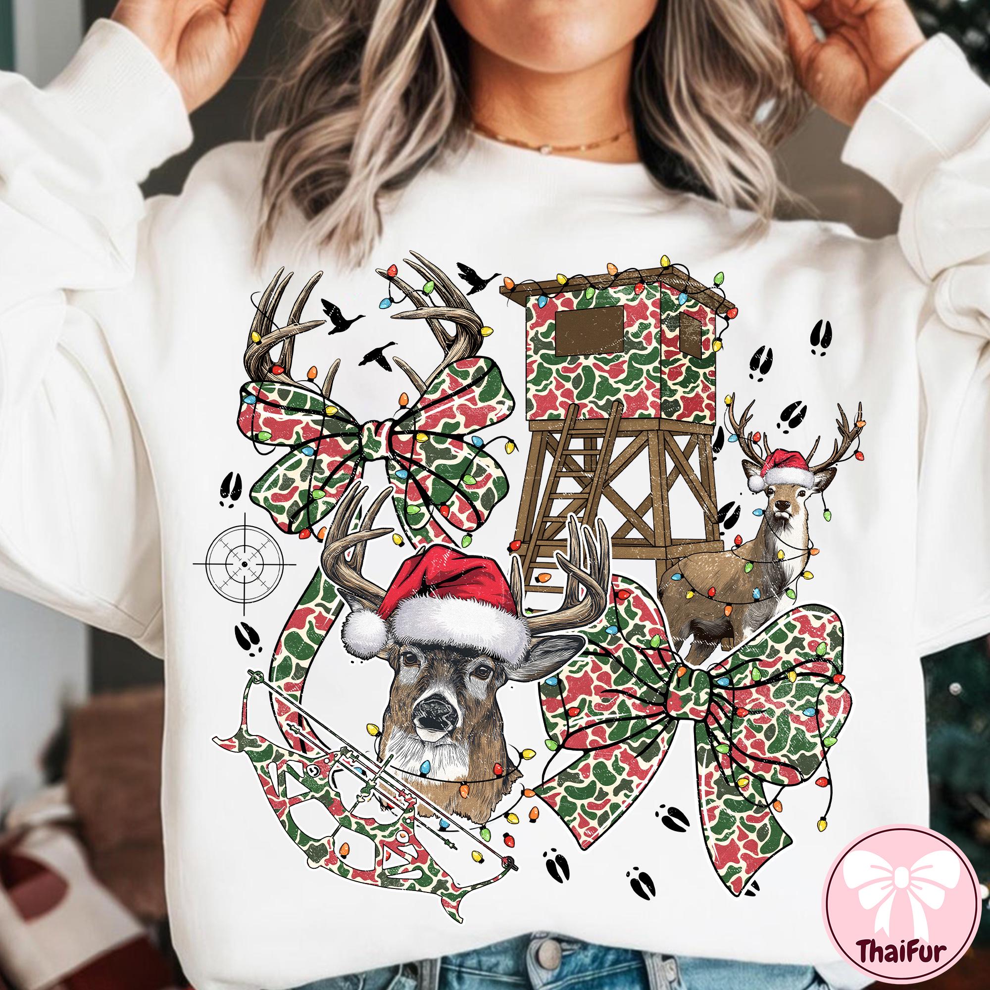 Christmas Deer Hunting Camo PNG, Merry and Bright Deer Head Sublimation ...