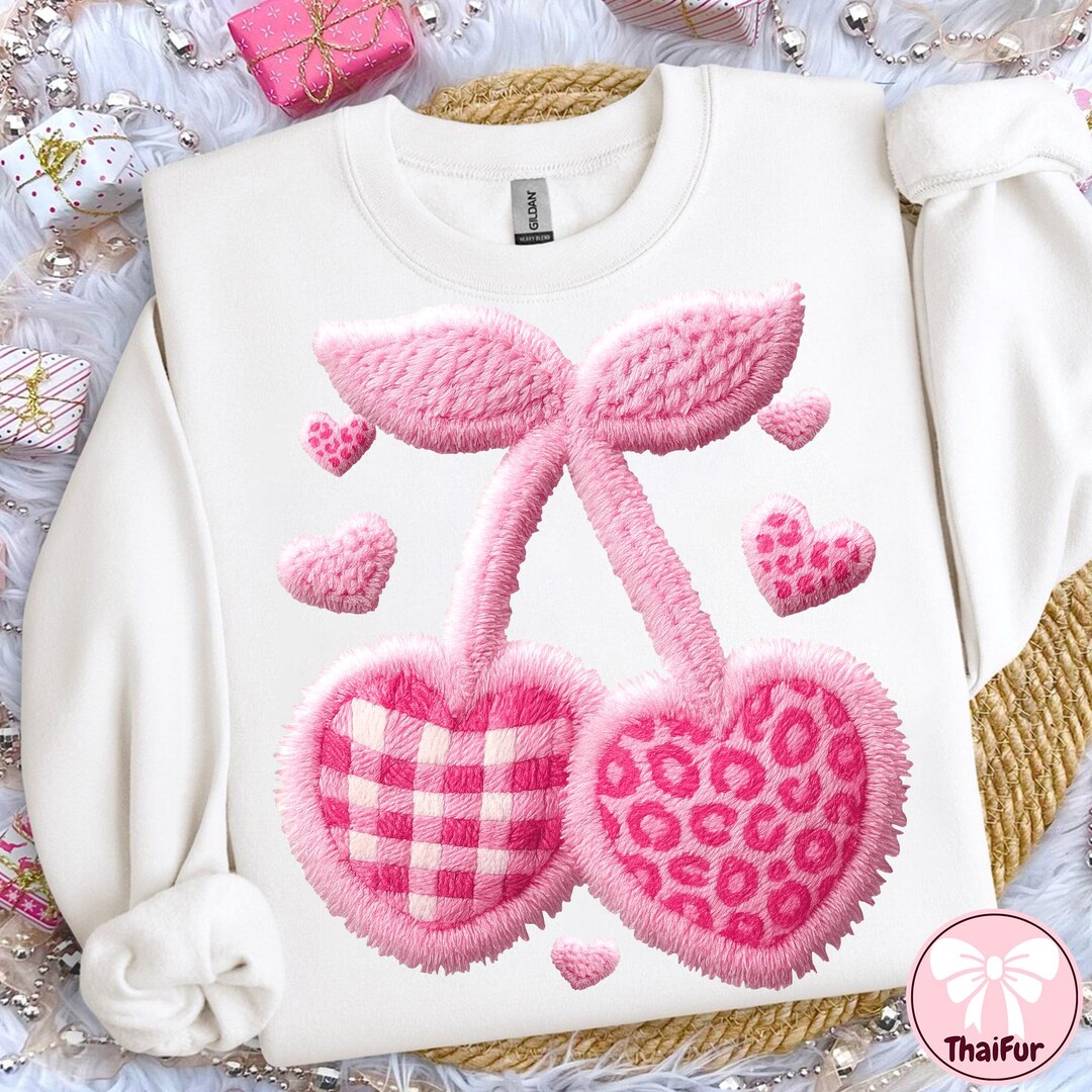 Vday Cherry PNG, Cute Cherry Faux Yarn Valentine Design, Fuzzy Cherry ...