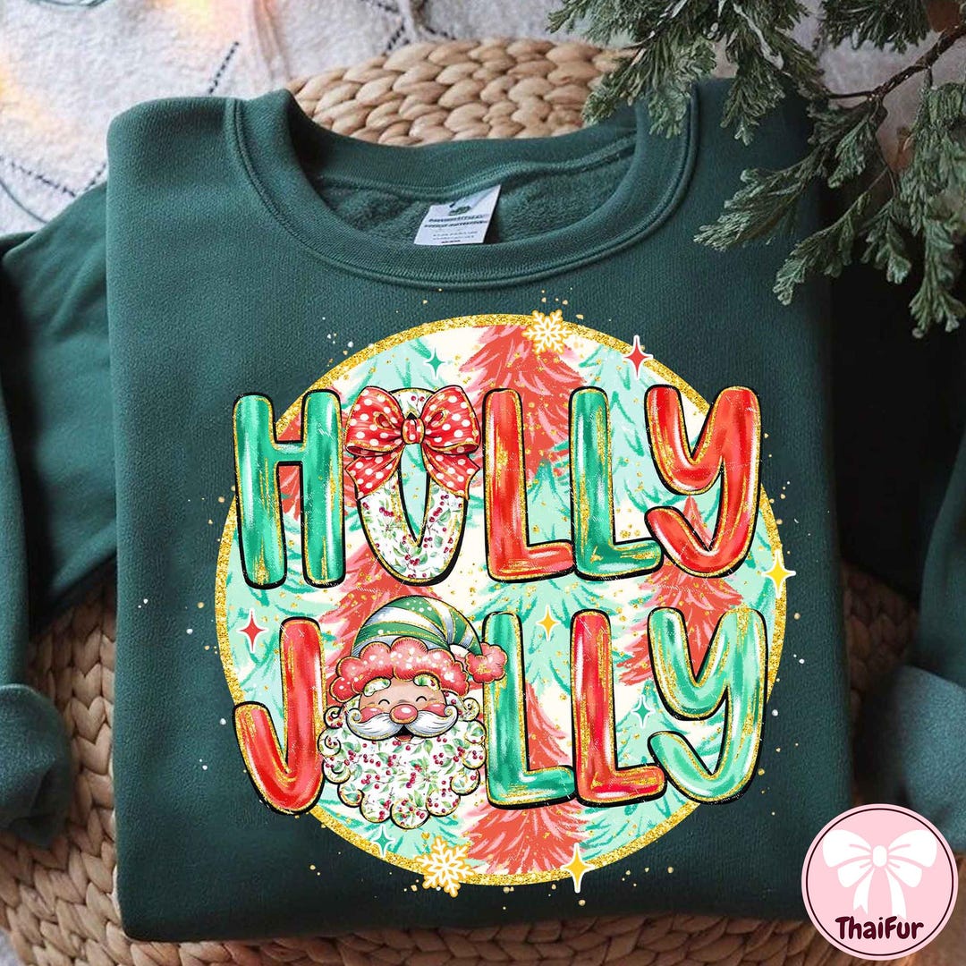 Holly Jolly Vibes With Santa Claus Png, Preppy Christmas Digital Design ...