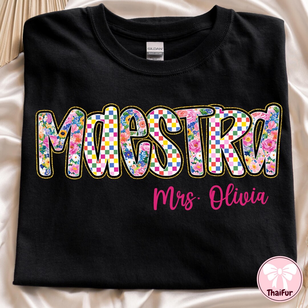 Custom Preppy Maestra Floral Glitter Png, Boho Floral Maestra Png ...