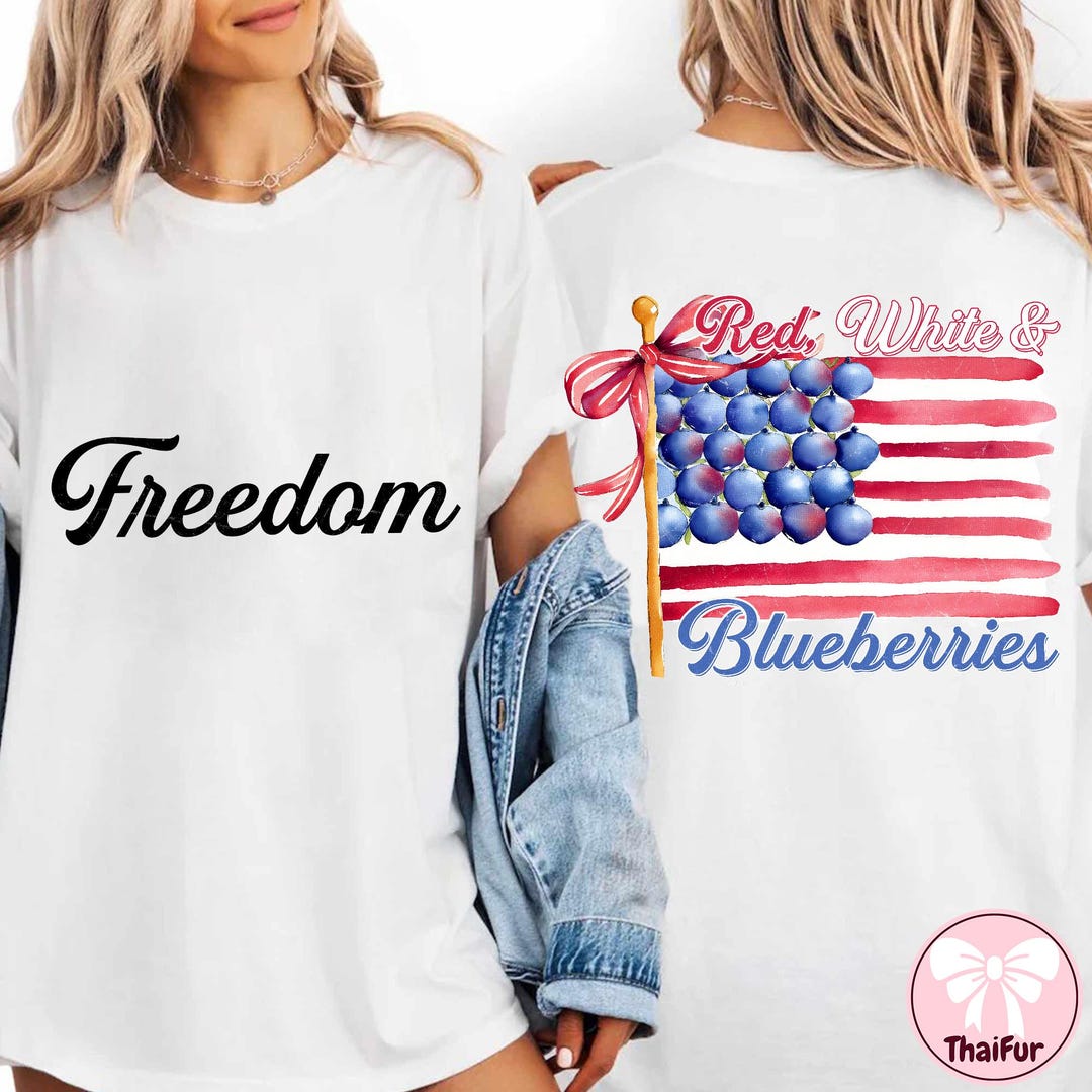 Preppy Red White & Blueberries Coquette Flag PNG, Blueberry Budget PNG ...