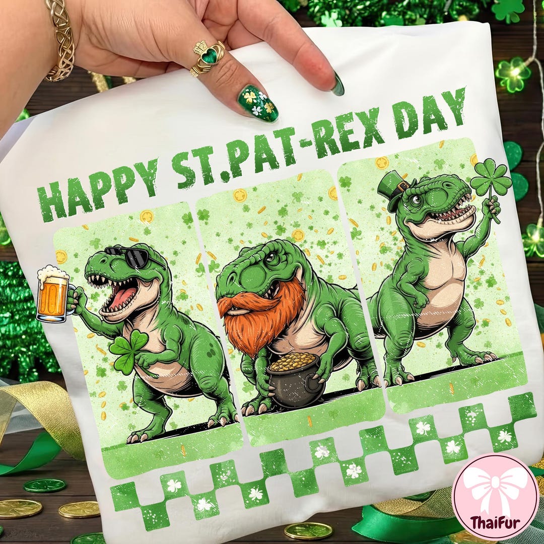 T-rex St Patrick’s Day PNG, Happy Pat-rex Dinosaur Design, Shamrock ...