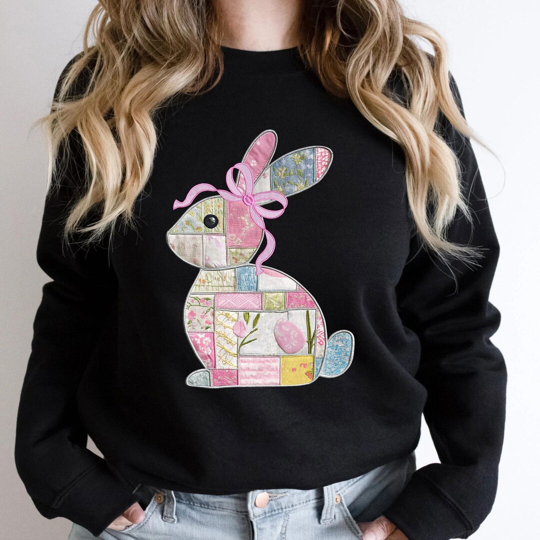 Easter Bunny Patchwork Png, Faux Embroidery Girly Png, Vintage Happy ...