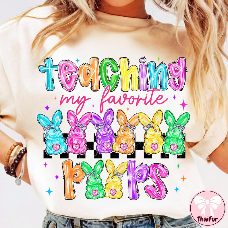 Teacher Easter Shirt PNG, Preppy Bunny Peeps PNG, Brushstroke Easter ...