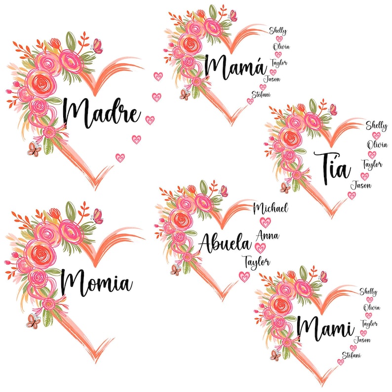 Custom Mama Heart With Kids Name Png Bundle, Custom Mama Hearts ...