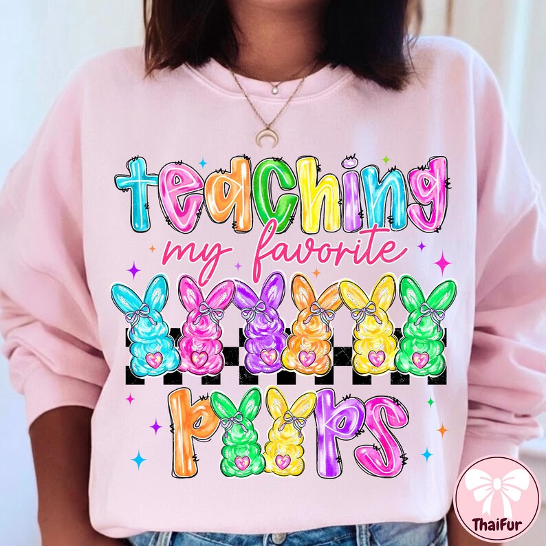 Teacher Easter Shirt PNG, Preppy Bunny Peeps PNG, Brushstroke Easter ...
