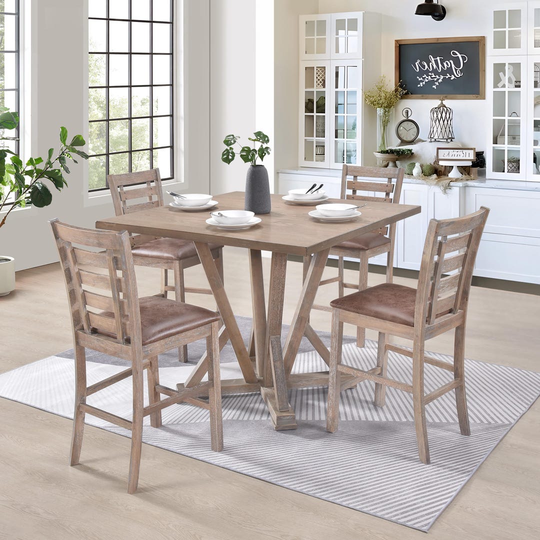 5pcs 45" Square Counter Set, 4 Seaters, Grayish Brown, Rustic Look - Etsy