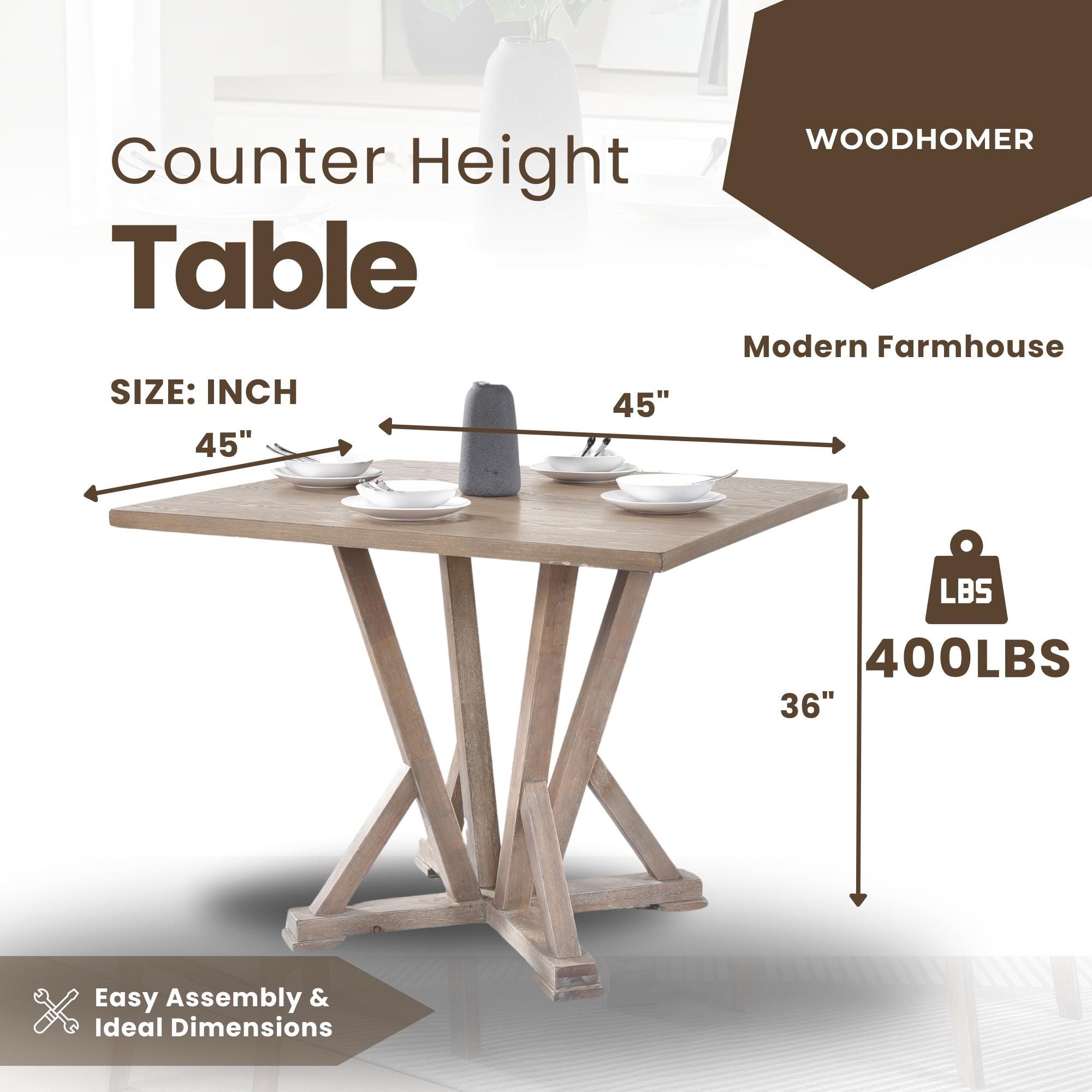 5pcs 45" Square Counter Set, 4 Seaters, Grayish Brown, Rustic Look - Etsy