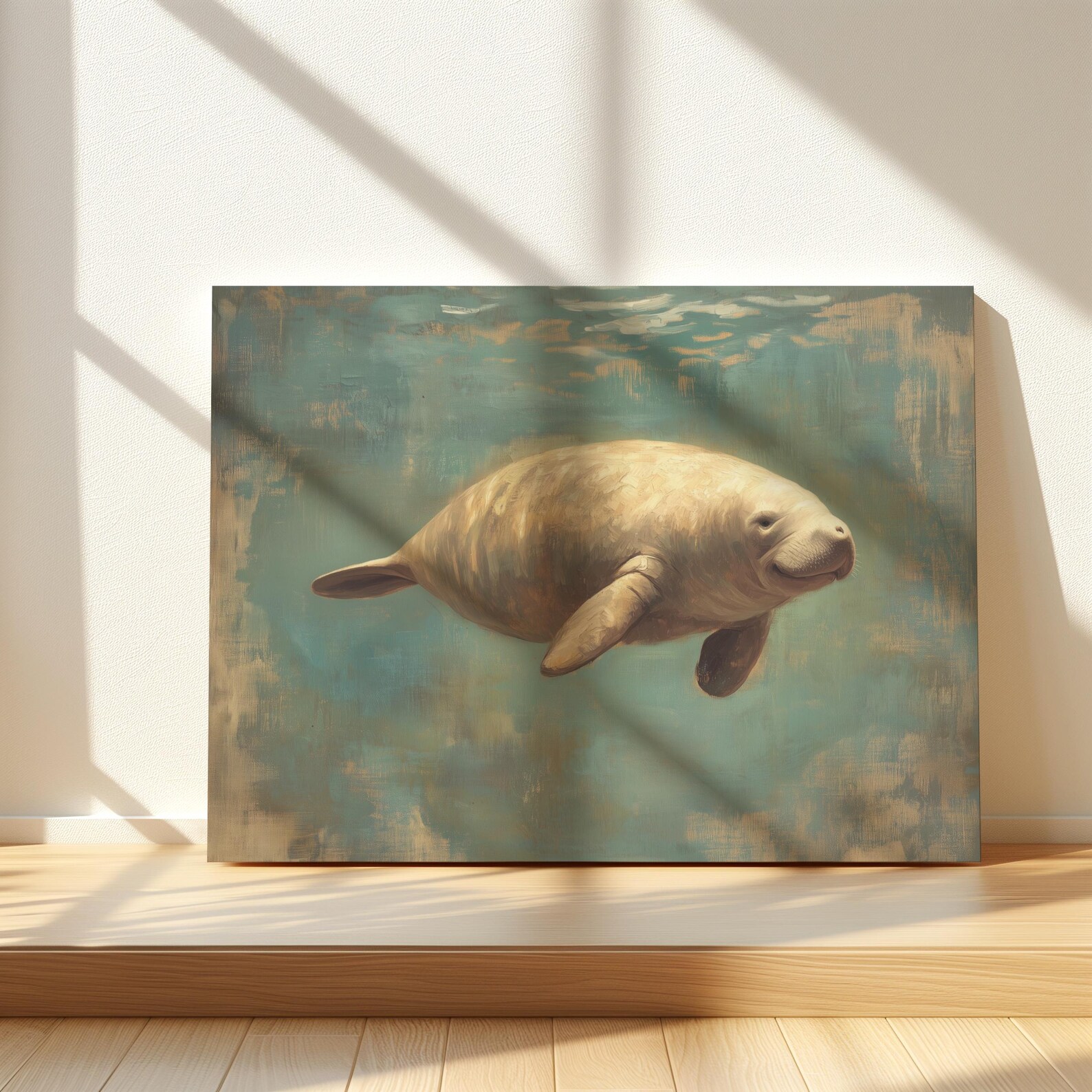 Baby Manatee Print on Canvas Marine Life Art Nursery Decor Beach House ...