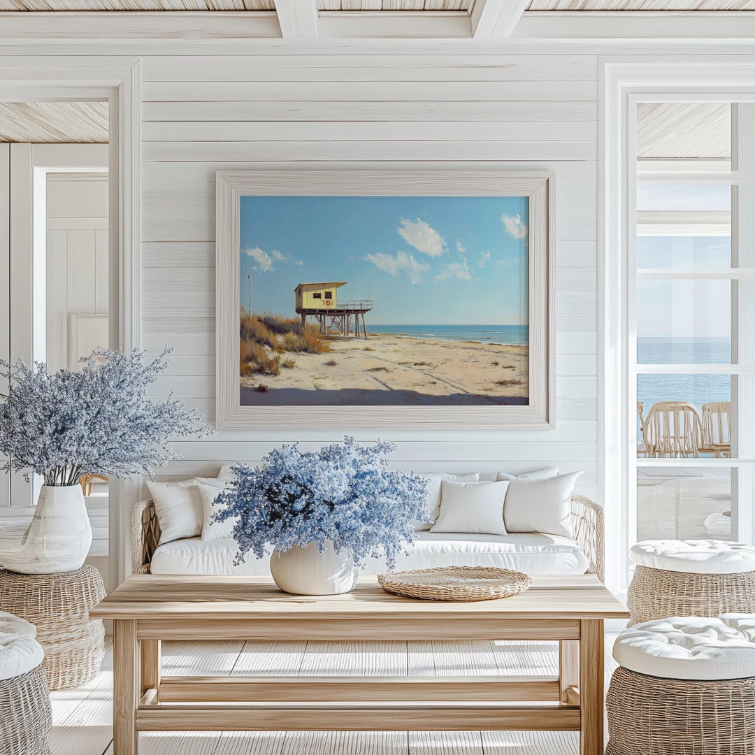 Printable Vintage Lifeguard Tower Painting Beach Wall Art Antique Sandy ...