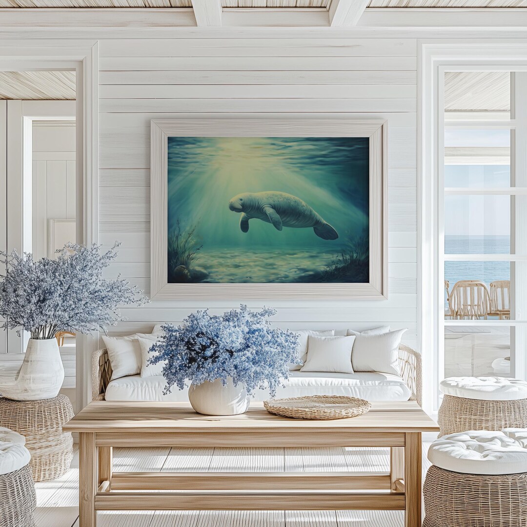 Printable Beautiful Manatee Painting Ocean Painting Nursery Decor Beach ...