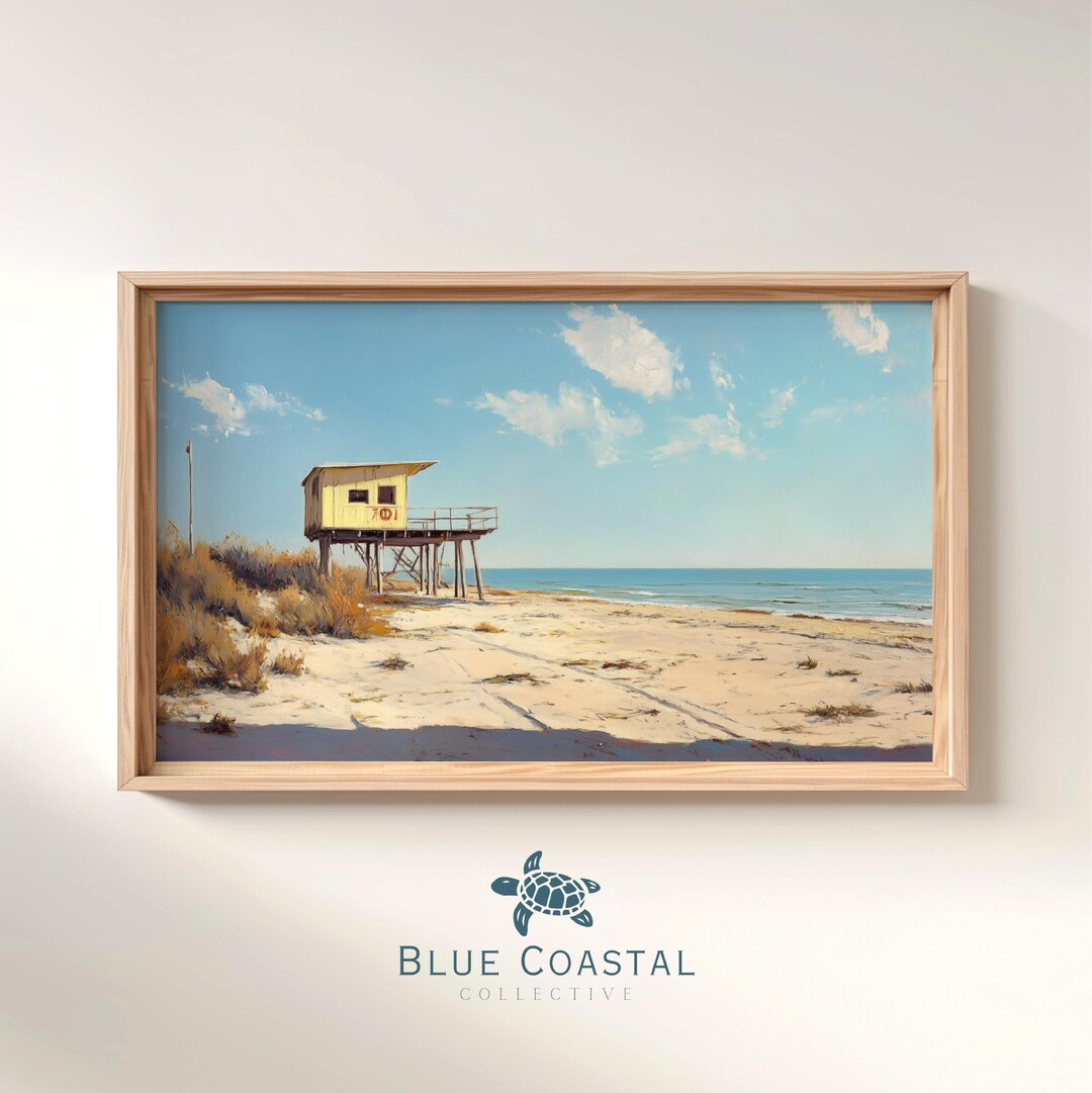 Vintage Lifeguard Tower Painting Lifeguard Print Sunny Beach Wall Art ...