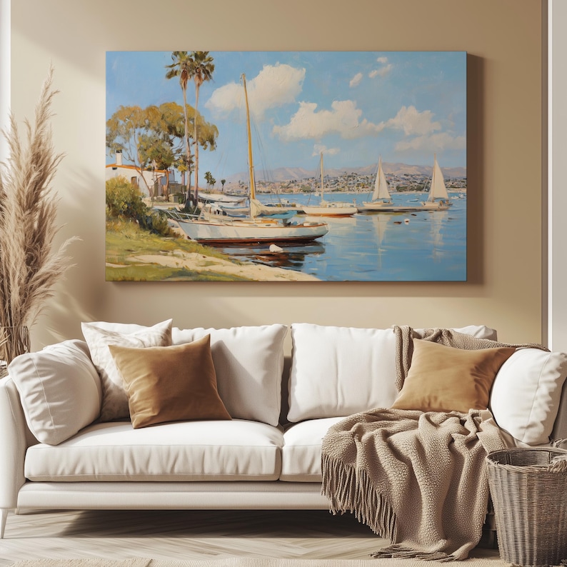 Harbor Canvas Art Coastal Boats Marina Nautical Seascape Wall Decor ...