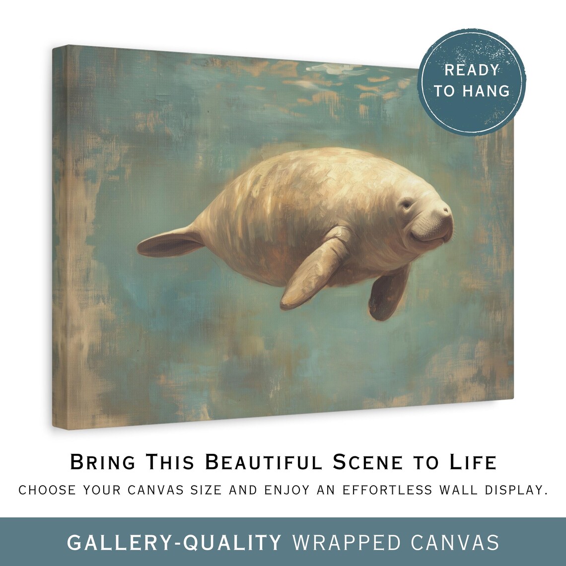 Baby Manatee Print on Canvas Marine Life Art Nursery Decor Beach House ...