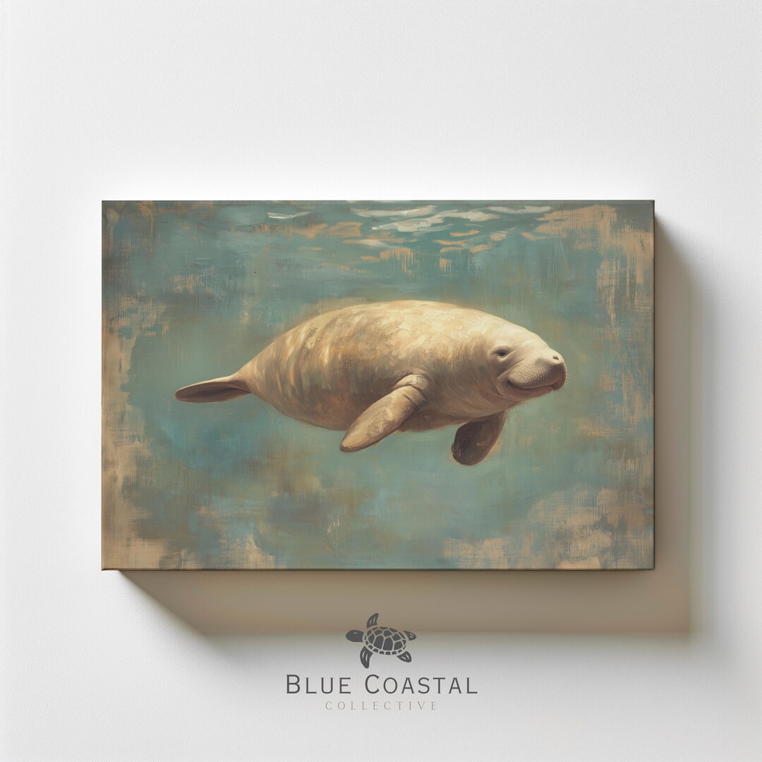 Baby Manatee Print on Canvas Marine Life Art Nursery Decor Beach House ...