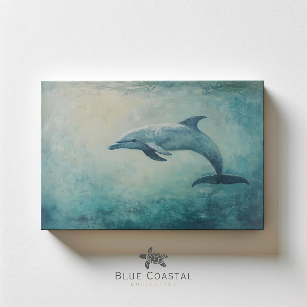Ocean Lover Gift Coastal Wall Art Dolphin Painting Moody Nautical Decor ...