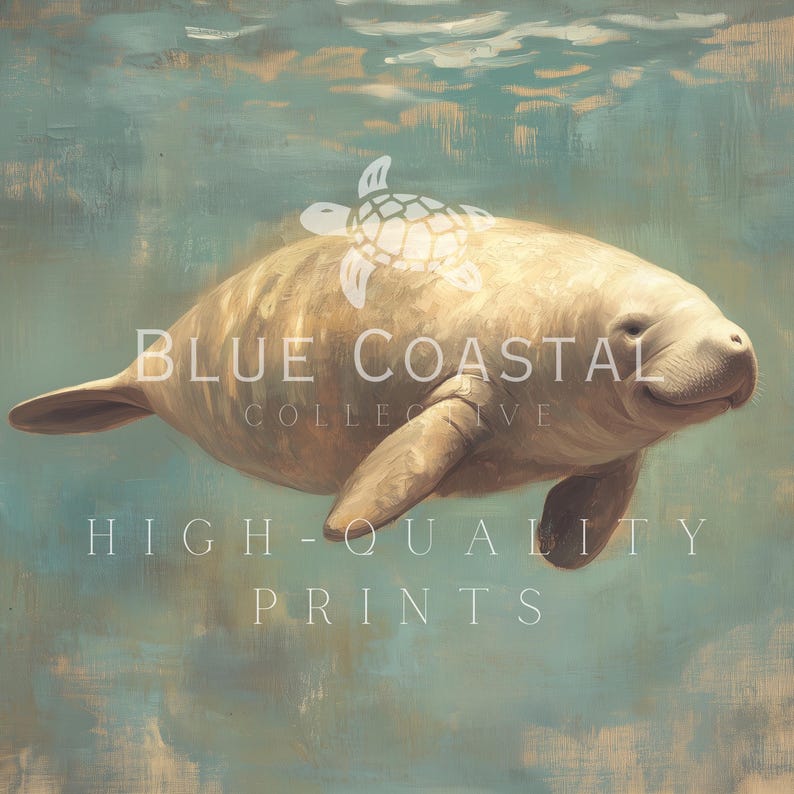 Baby Manatee Print on Canvas Marine Life Art Nursery Decor Beach House ...