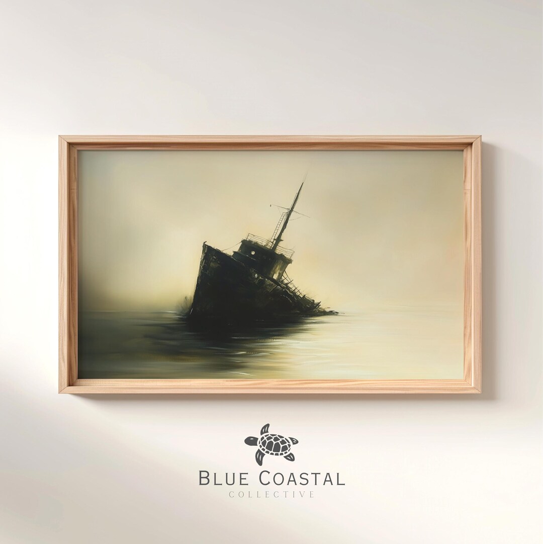 Antique Shipwreck Print Stormy Sea Painting Coastal Home Decor Moody ...