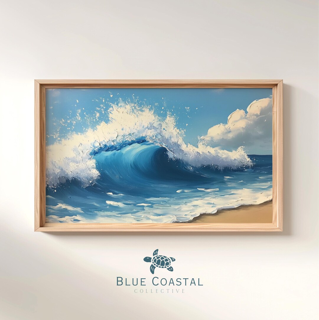 Printable Shore Barrel Painting, Vintage Coastal Painting, Ocean Waves ...