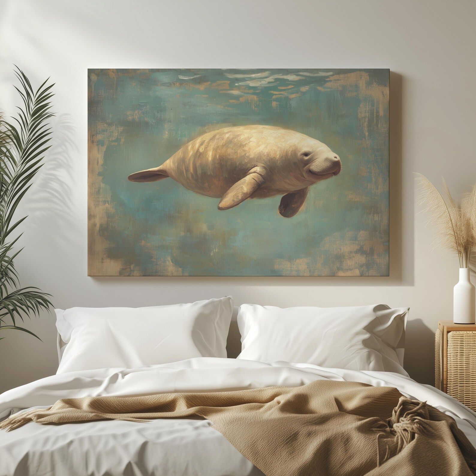 Baby Manatee Print on Canvas Marine Life Art Nursery Decor Beach House ...