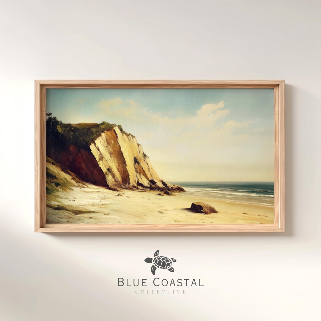 Printable Seaside Cliff Painting Beach Decor Blue Ocean Painting ...