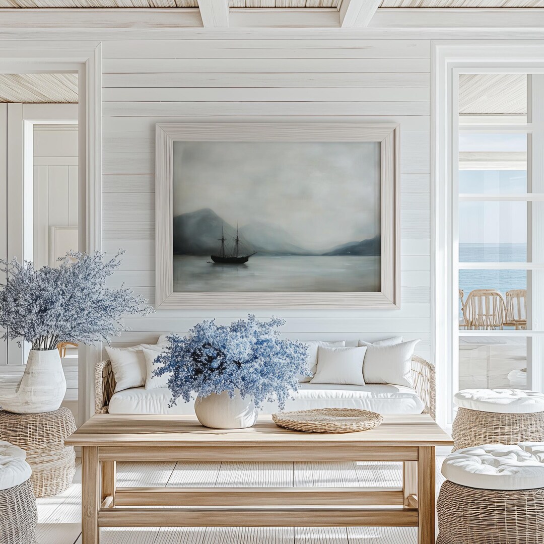 Printable Muted Vintage Ship Painting Rustic Ocean Art Moody Ocean ...