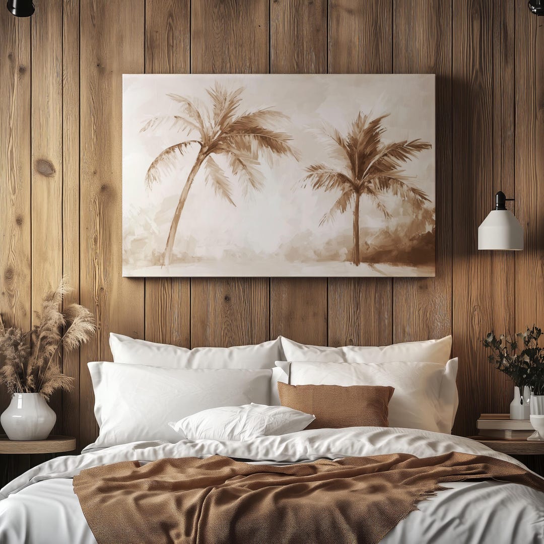 Muted Palm Tree Canvas Beige Aesthetic Vintage Palm Trees Wall Art ...